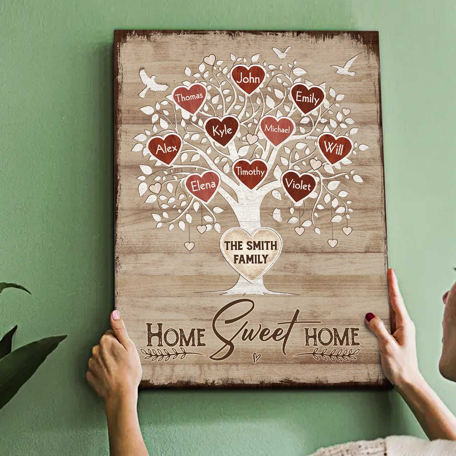 Personalized Family Tree With Names Canvas, Family Names Sign Wall ...