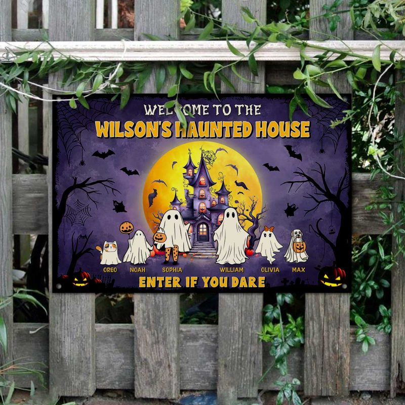 Personalized Halloween Family Ghost Metal Sign, Custom Welcome To ...