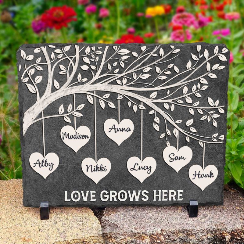 Custom Family Tree Hanging Hearts Stone Rectangle Slate-Personalized ...